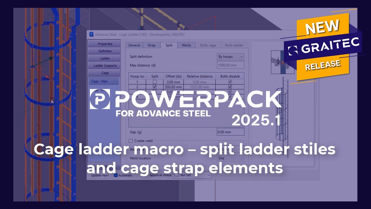 PowerPack for Advance Steel: Cage ladder macro – split ladder stiles ...
