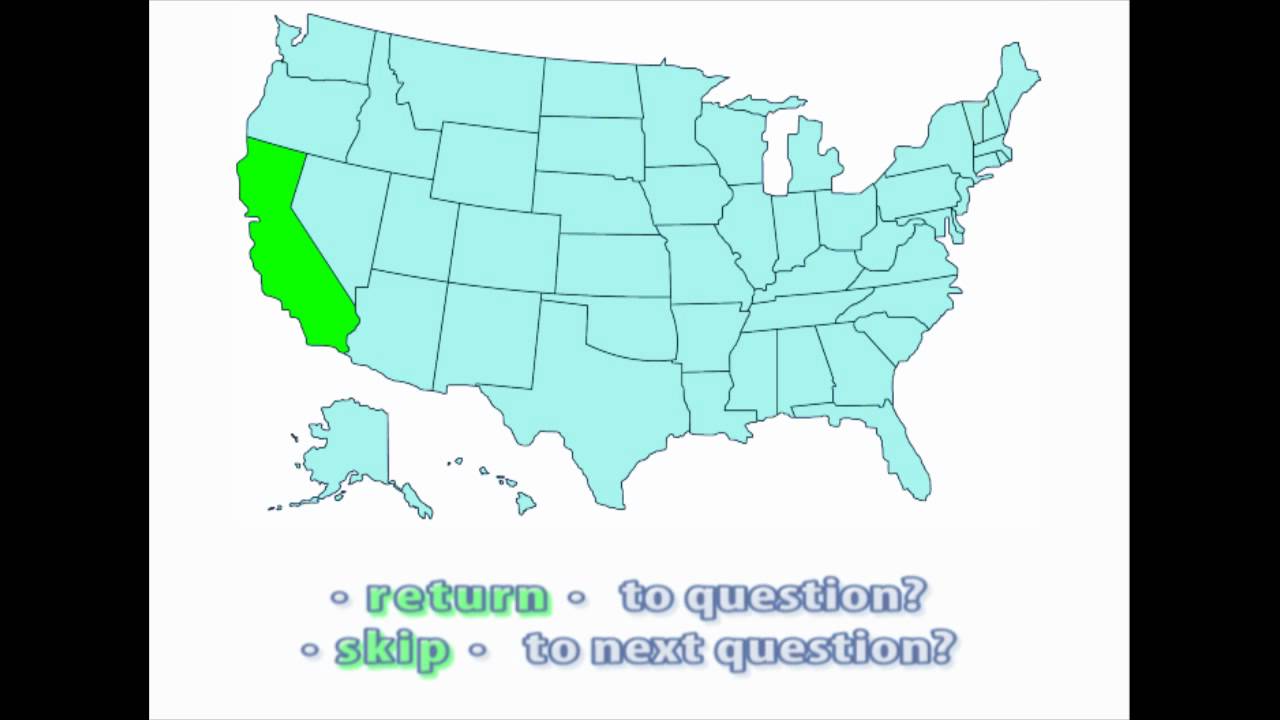 Interactive United States Map Quiz - Location of California - YouTube