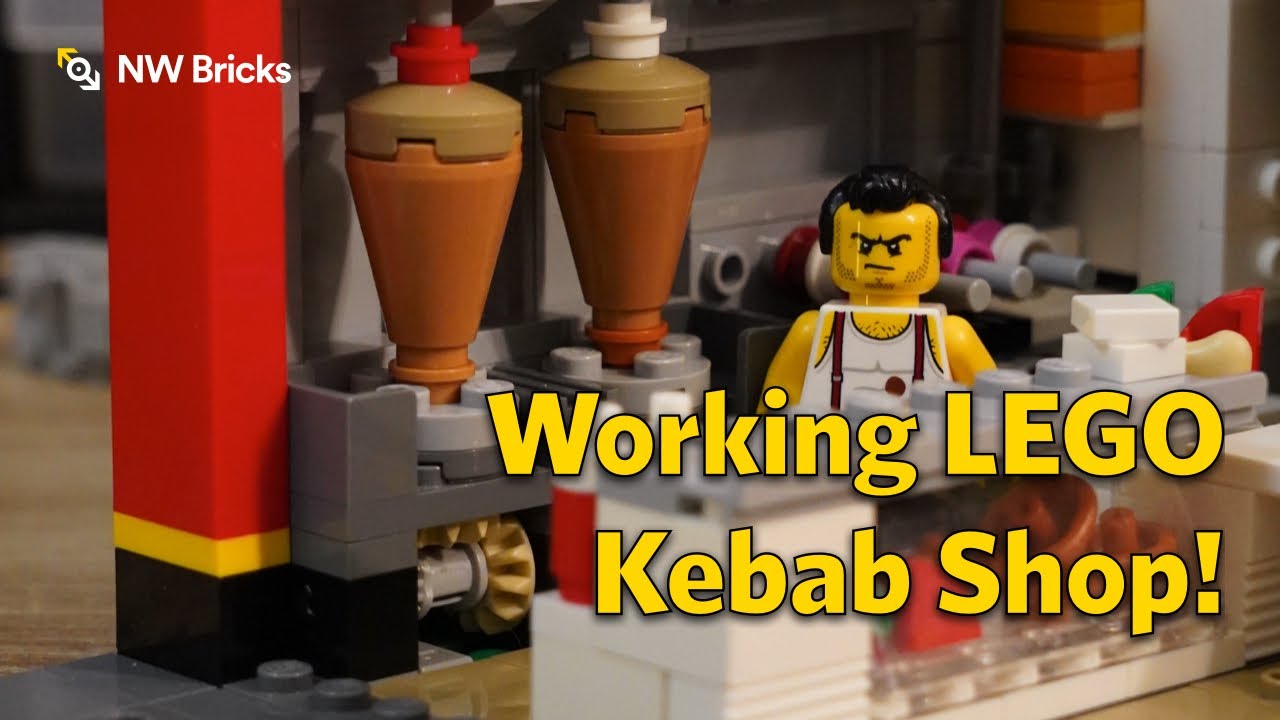 LEGO custom modular kebab shop with working rotisserie - YouTube