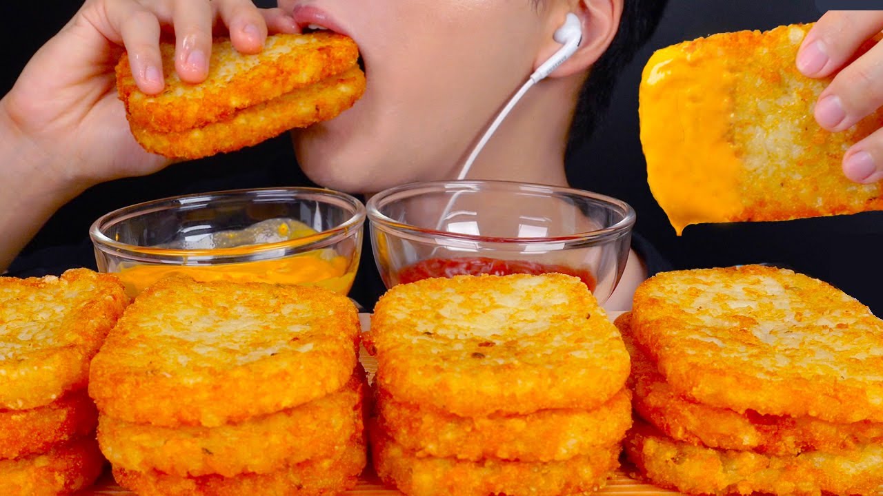 ASMR CHEESY HASH BROWNS MUKBANG CRUNCHY 해쉬브라운 먹방 치즈소스 NO TALKING ...