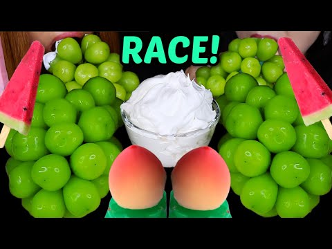 ASMR $100 SHINE MUSCAT GRAPE RACE! Watermelon ice cream + peach ice cream 먹방