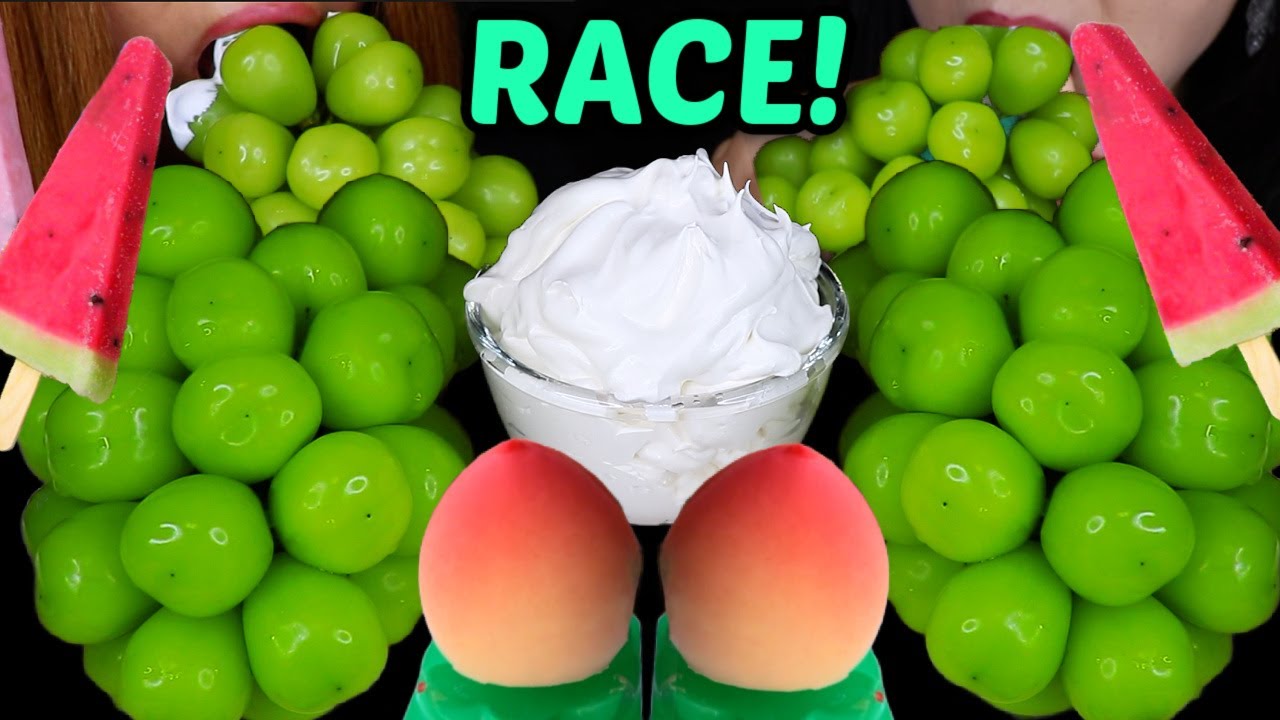ASMR $100 SHINE MUSCAT GRAPE RACE! Watermelon ice cream + peach ice ...