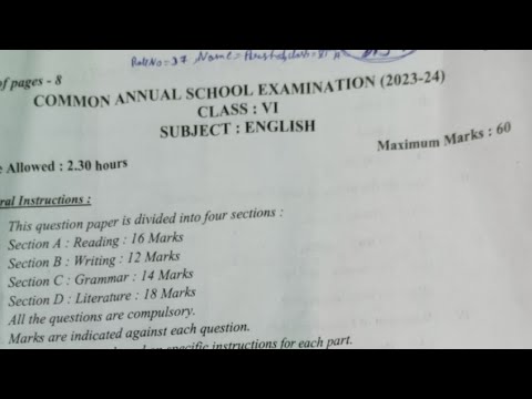 class 6 English Final paper evening shift 2024 / 16/03/2024 / english ...