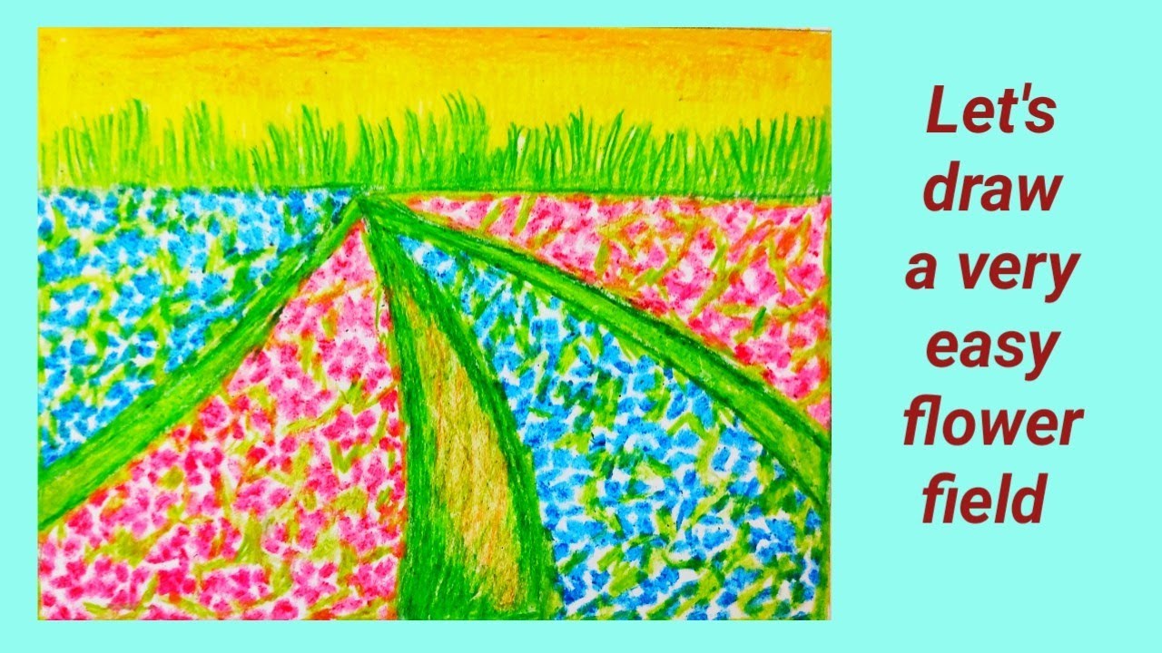 How to draw an easy beautiful flower field scenery. - YouTube