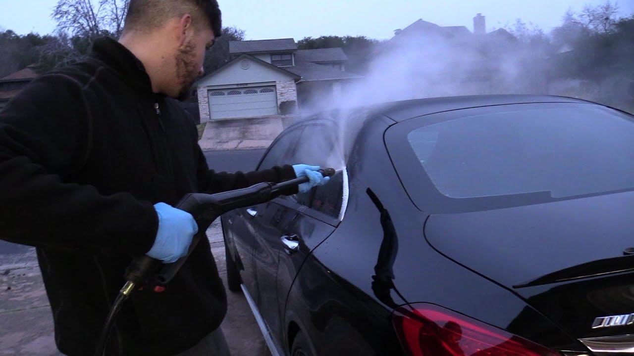 Removing plasti dip trim from an AMG C63S using a pressure washer - YouTube