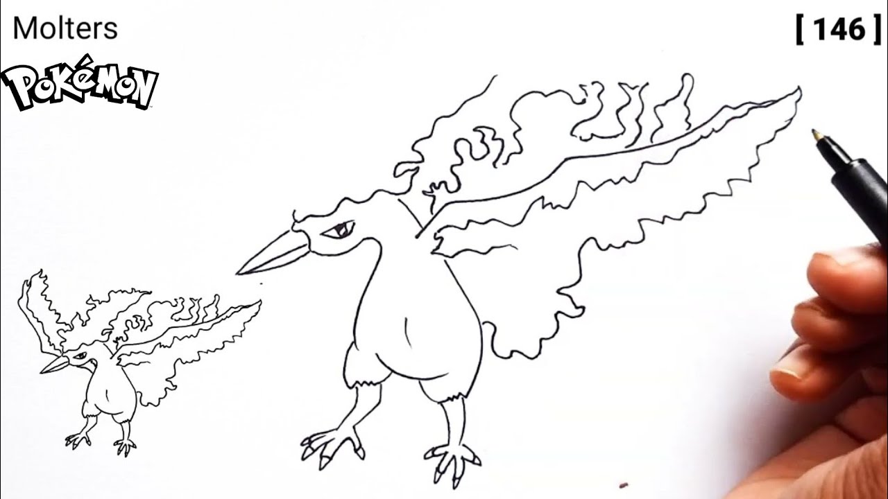 Molters Drawing | How To Draw Pokemon No 146 | Generation 1 - YouTube
