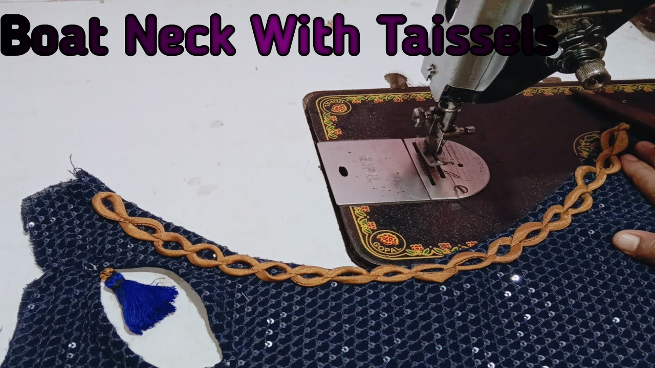 Boat Neck With Taissels Front Neck Design | Gale ke Design Boat Neck ...