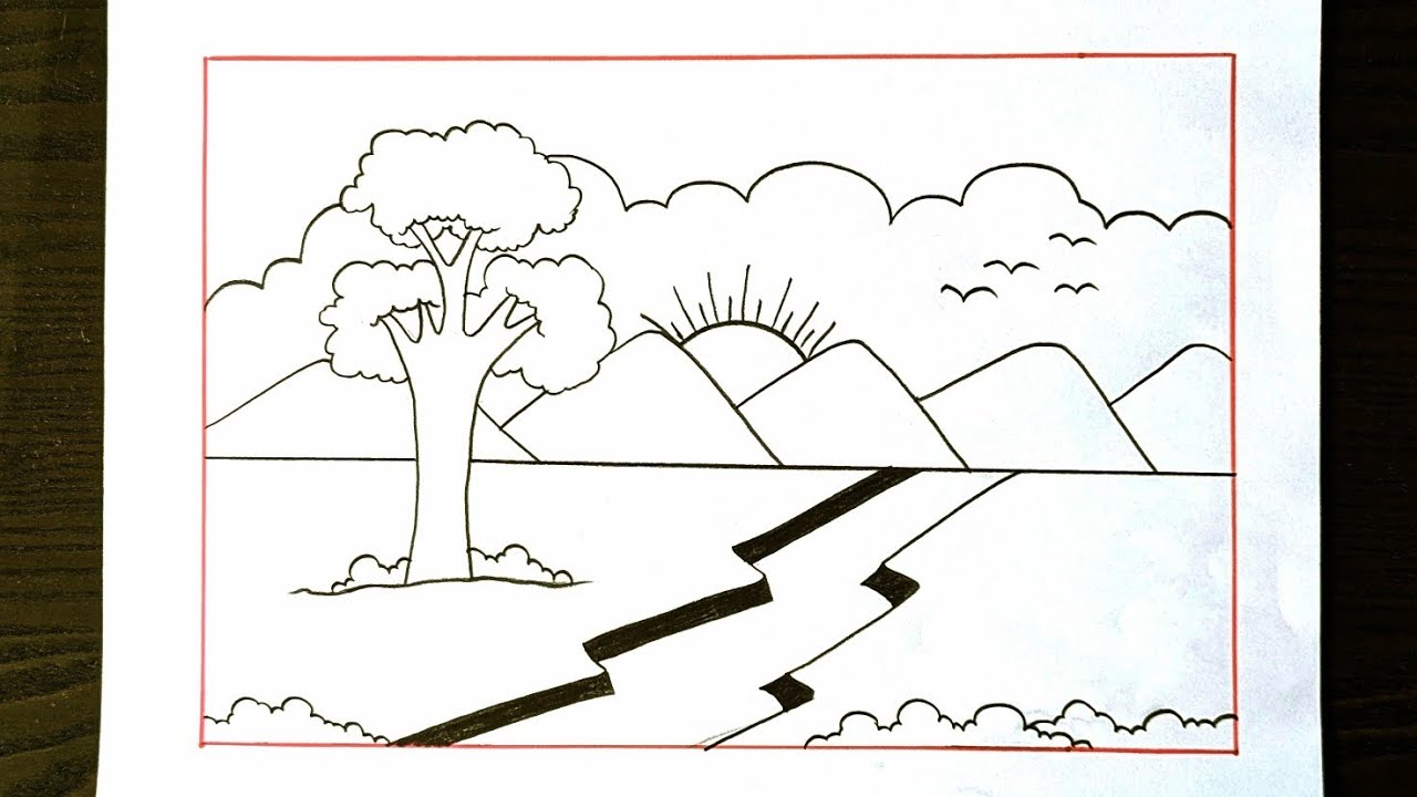 Scenery drawing easy || Nature drawing easy and beautiful with pencil ...