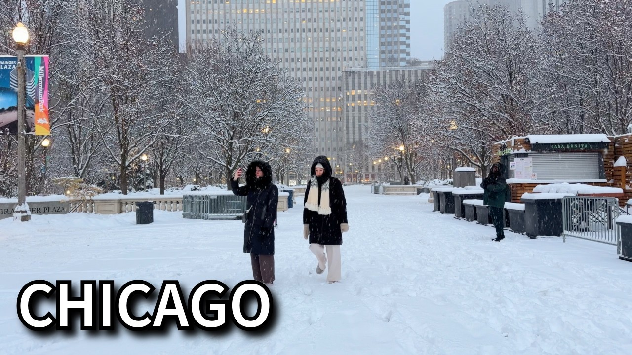 Chicago 6AM Snowfall Walk ️ Downtown 4K Snow Walking Tour On Sunday ...