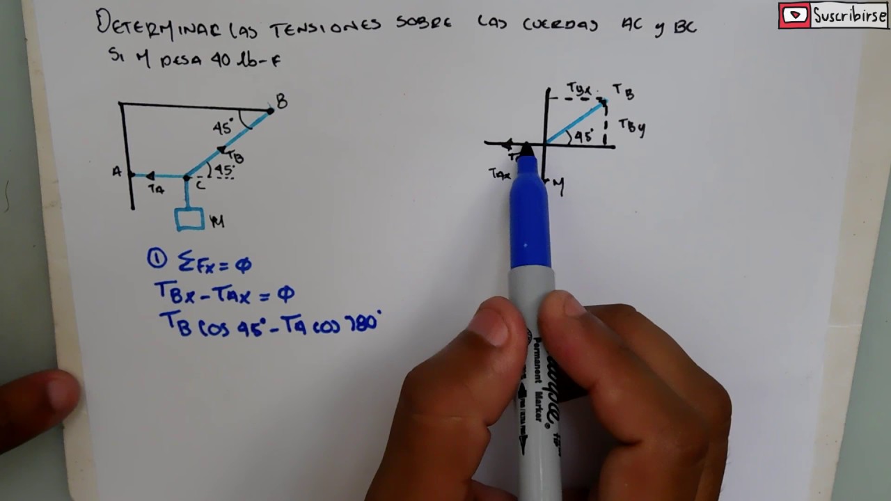 DETERMINAR TENSIONES EN AC Y BC | 1RA CONDICION DE EQUILIBRIO ...