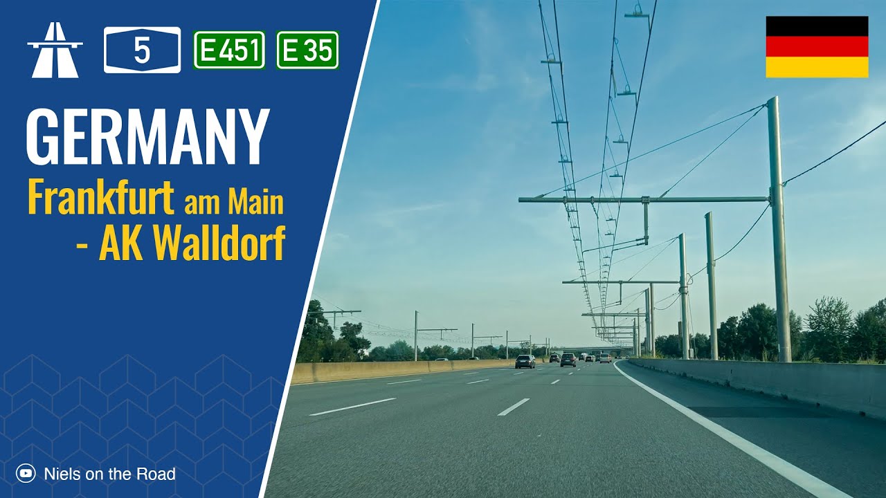 Driving in Germany: Autobahn A5 E451 E35 from Frankfurt am Main to AK ...