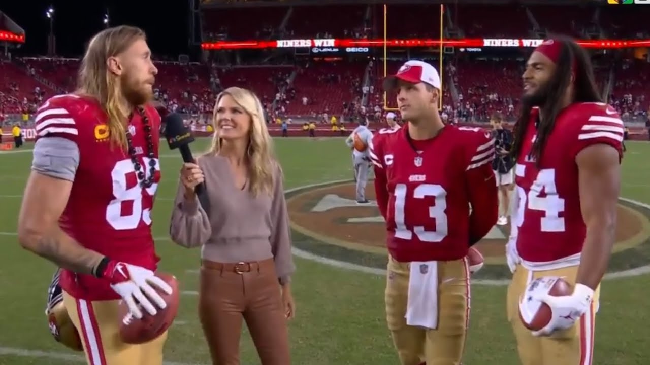 George Kittle Brock Purdy and Fred Warner NBC Postgame Interview ...