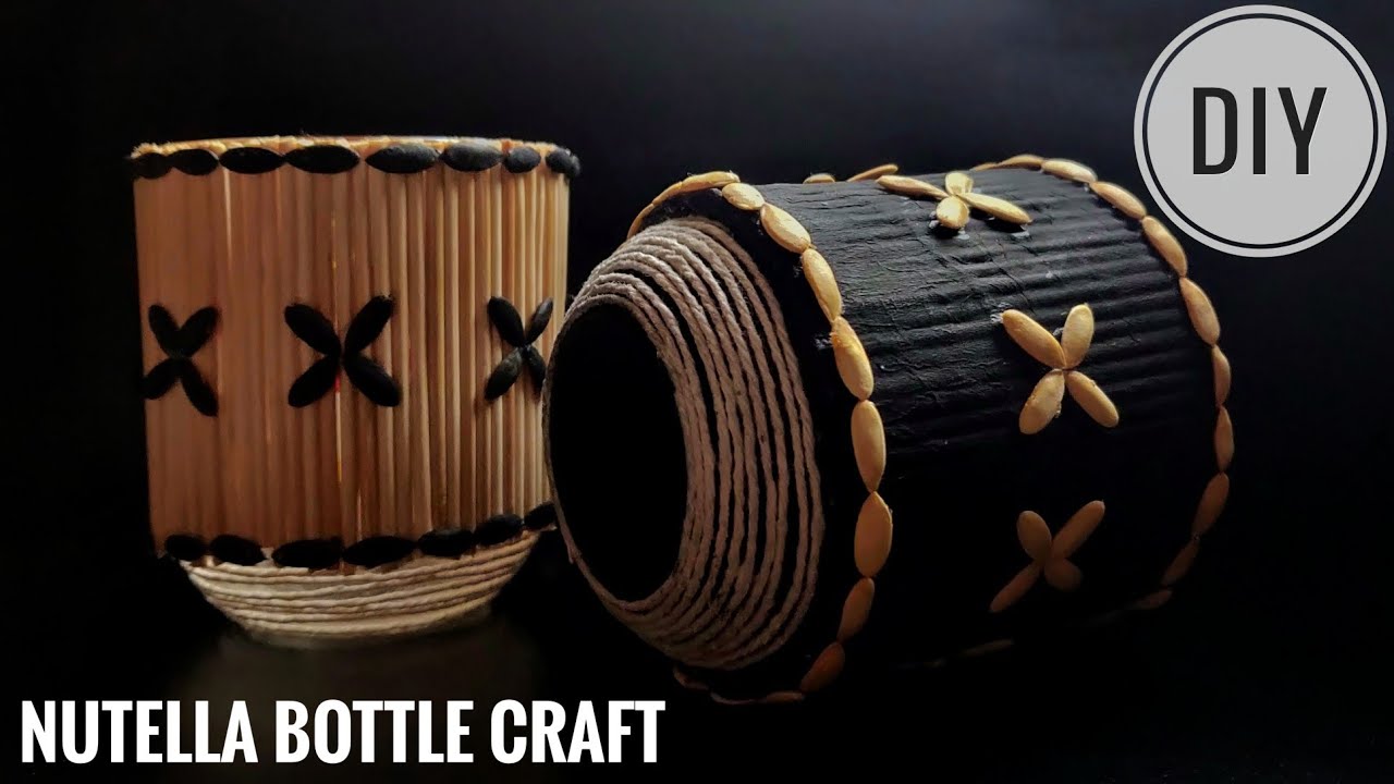 Nutella bottle craft | with skewers & melon seeds | bottle art - YouTube