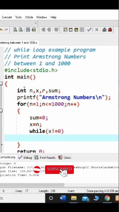#50 Armstrong Numbers Between 1 and 1000 in C | C Programming #shorts #Armstrong - YouTube