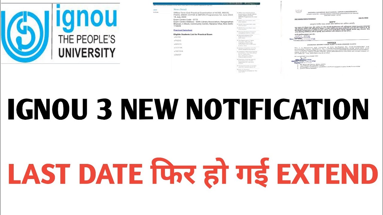 IGNOU 3 NEW NOTIFICATION LAST DATE EXTEND NOTICE - YouTube