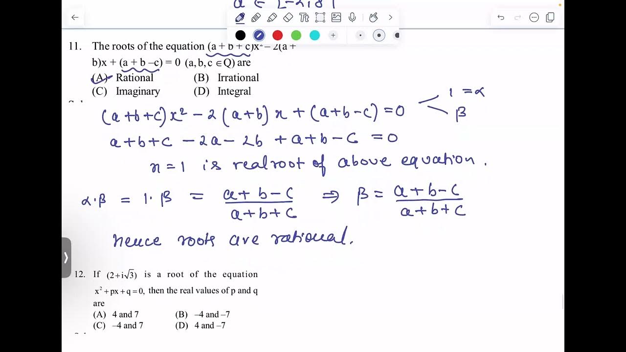 JEE MAINS EXERCISE | Q 11 | Q 12 | Mathematics | JEE | Quadratic equations - YouTube