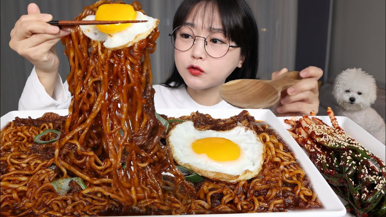 꿀조합🤎차돌 짜파게티와 파김치 먹방 Chapagetti & Green onion kimchi Mukbang Asmr - YouTube