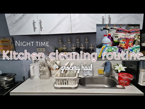 NIGHT TIME KITCHEN CLEANING ROUTINE + GROCERY HAUL | CLEANING ...