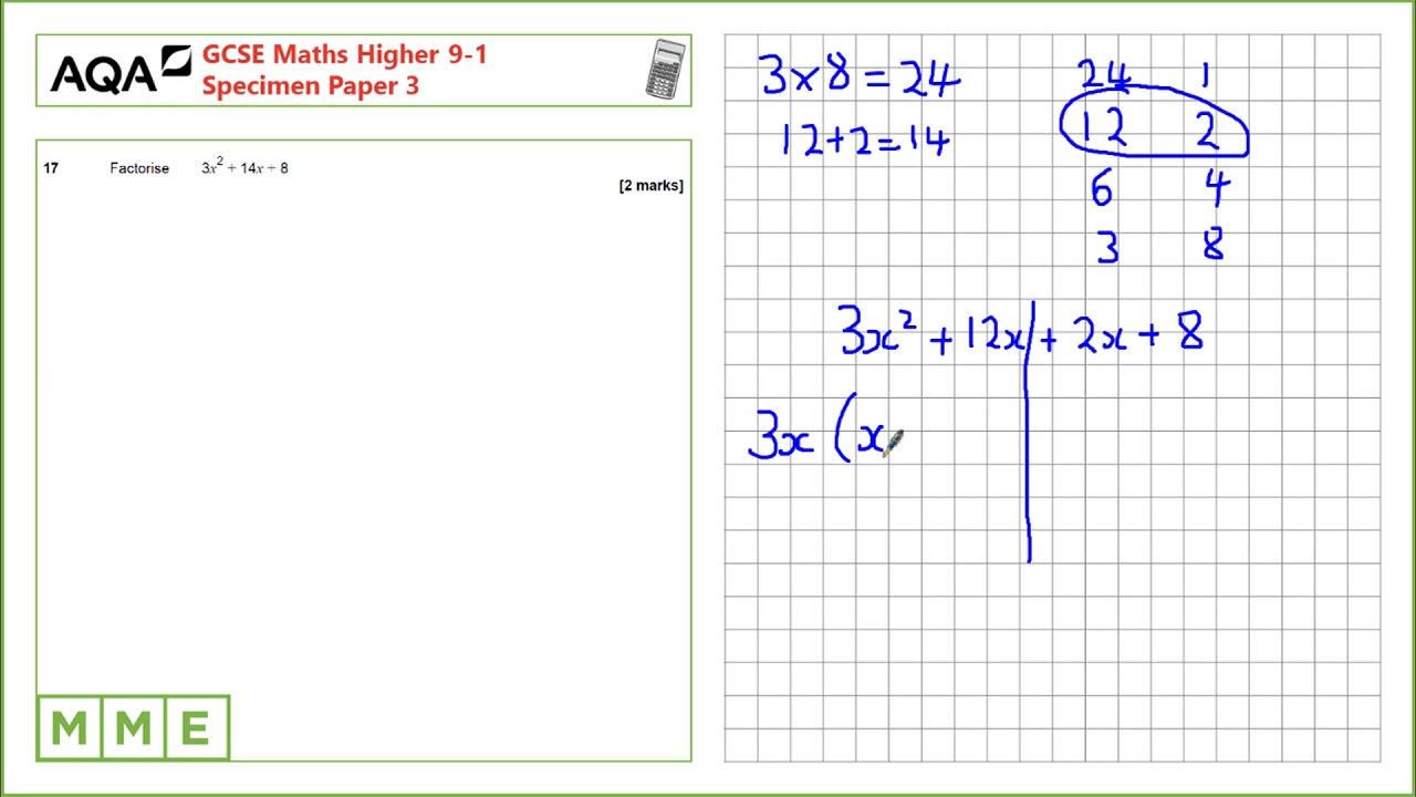 GCSE Maths AQA Higher Specimen Paper 3 - Q17 Solving quadratics by ...