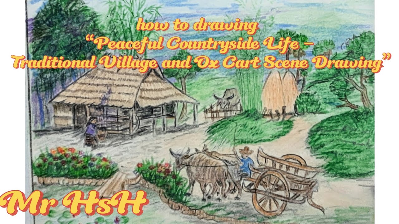 Peaceful Countryside Life – Traditional Village and Ox Cart Scene ...