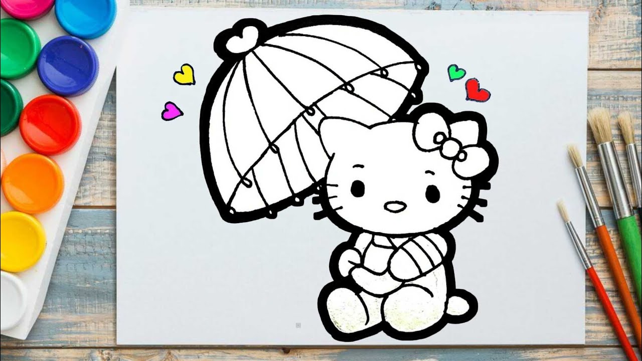 How to Draw Hello Kitty with Umbrella | Hello Kitty Step By Step ...