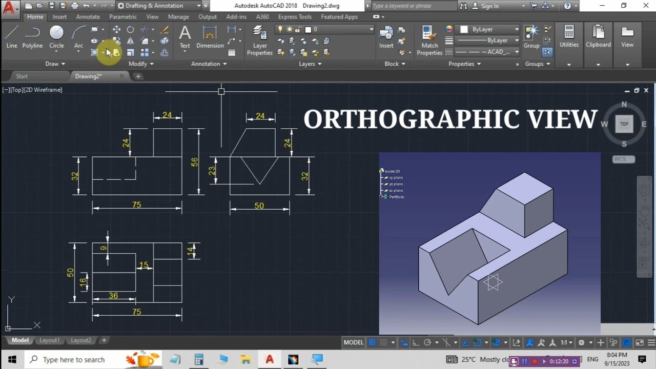 Autocad in ಕನ್ನಡ ORTHOGRAPHIC VIEW - YouTube