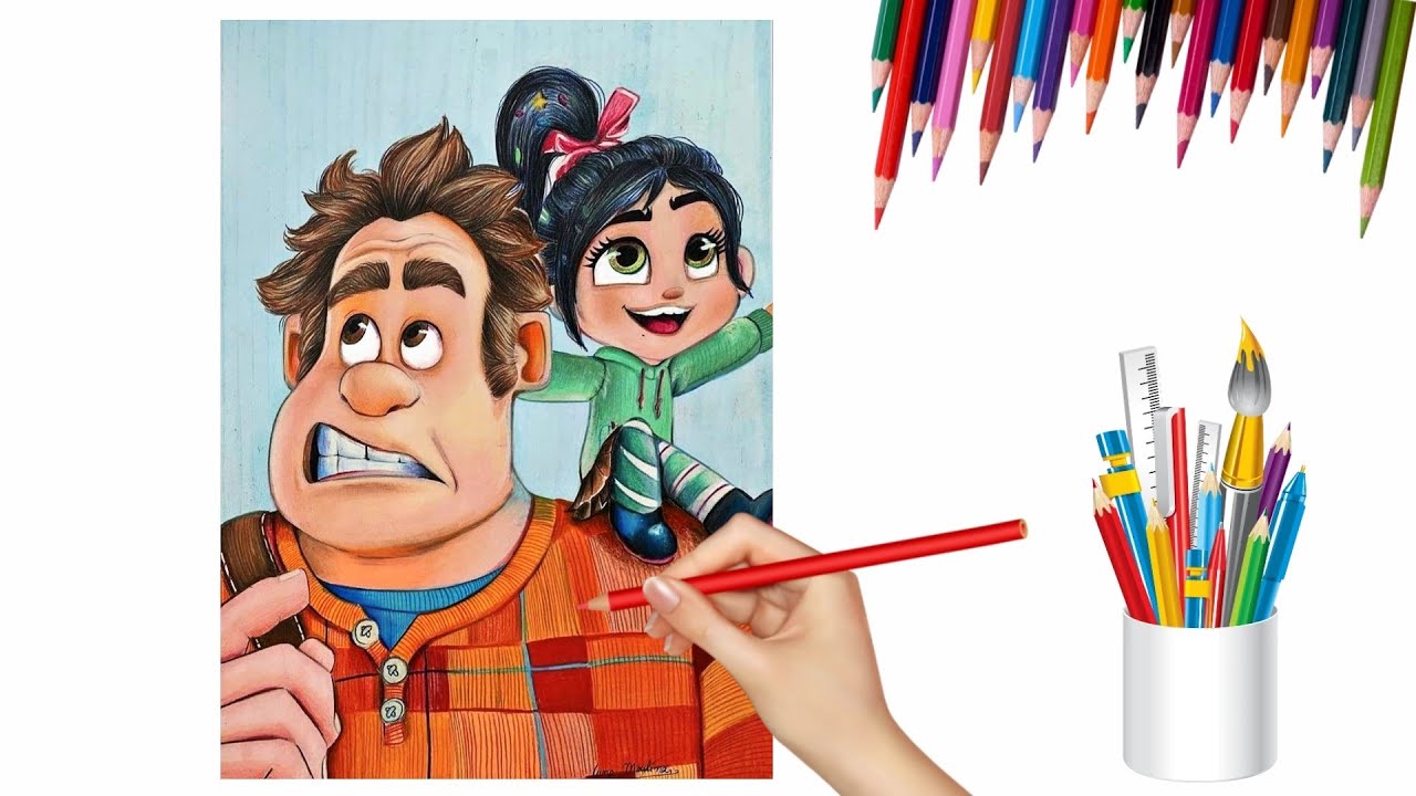 How To Draw Ralph & Vanellope with Coloured Pencil (Wreck-It Ralph) # ...