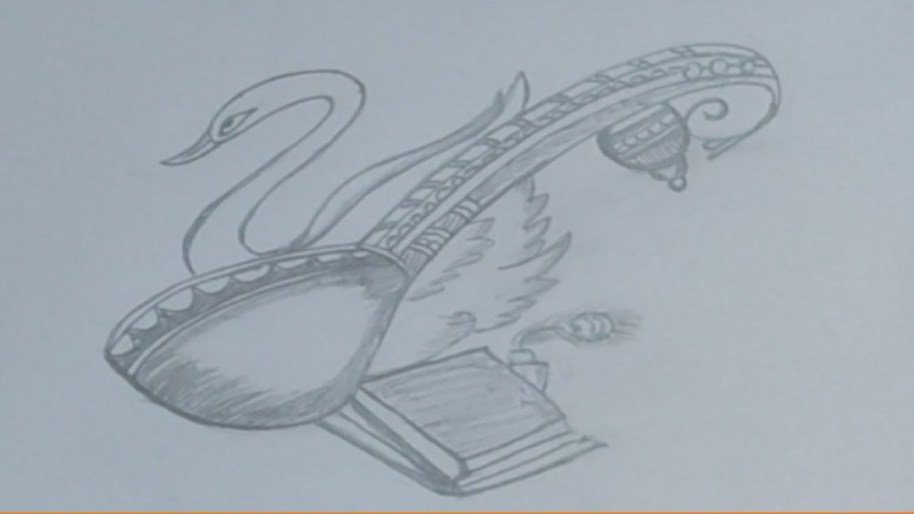 Veena Pencil Drawing|How to Draw Veena Step by step |How to Draw ...