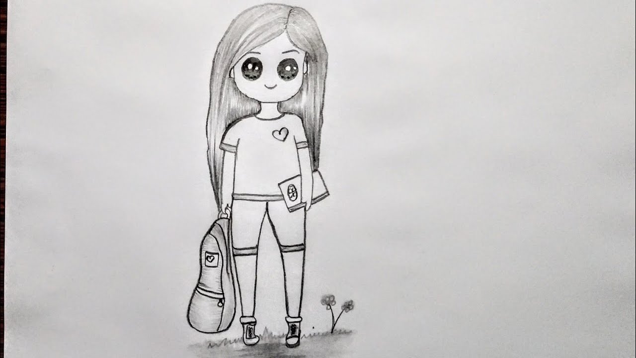 How To Draw A Cute School Girl With Easy Steps || Easy School Girl ...