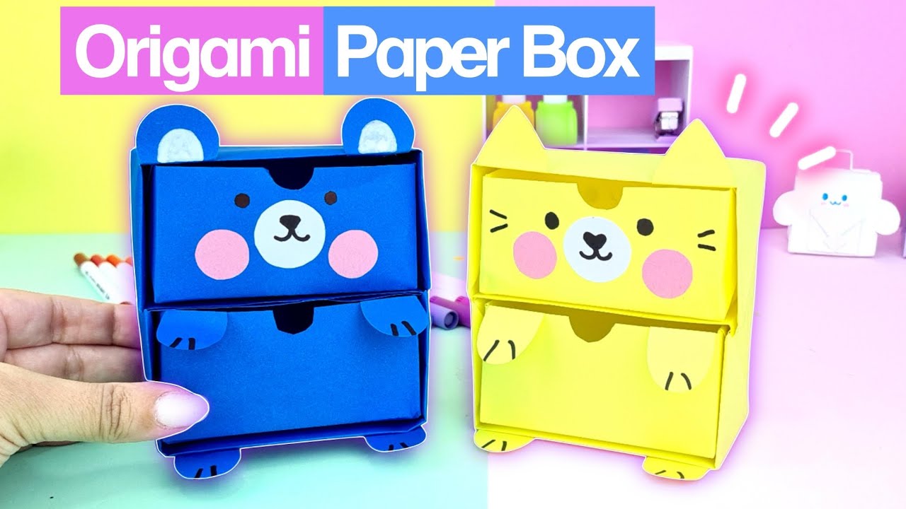 How to make Easy Origami Paper Closet | Origami Paper Box Cat & Bear ...