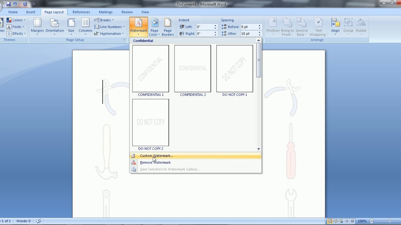 How to Add Custom Water Mark In Ms Word | Tech Videos - YouTube