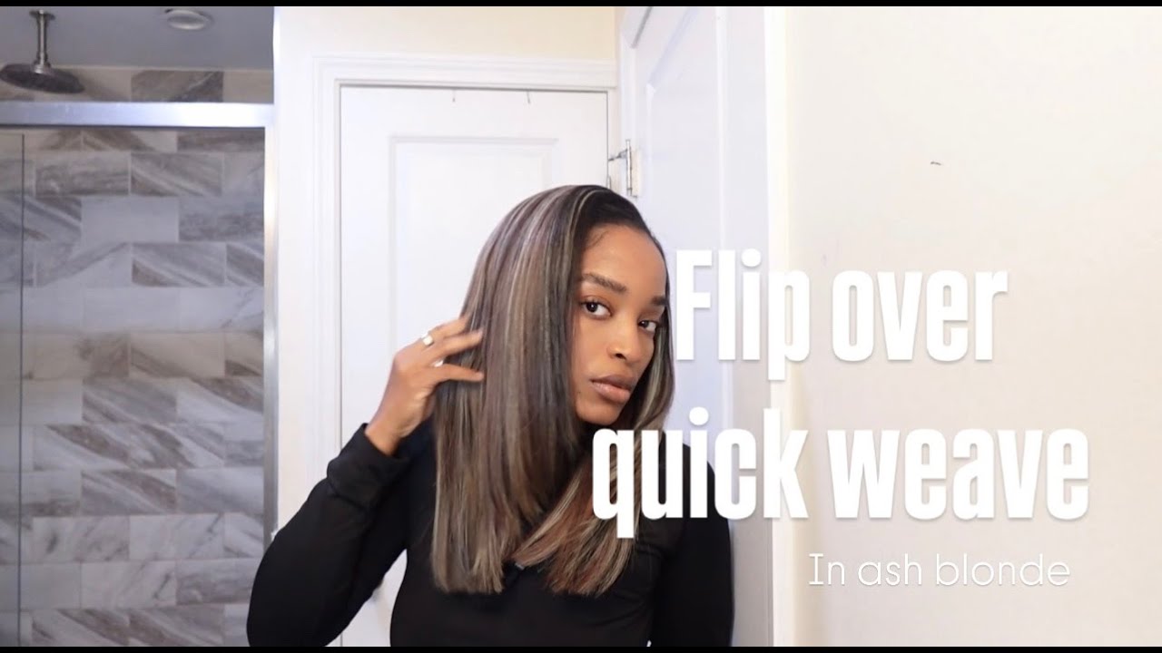 Flip over quick weave in ash blonde - YouTube