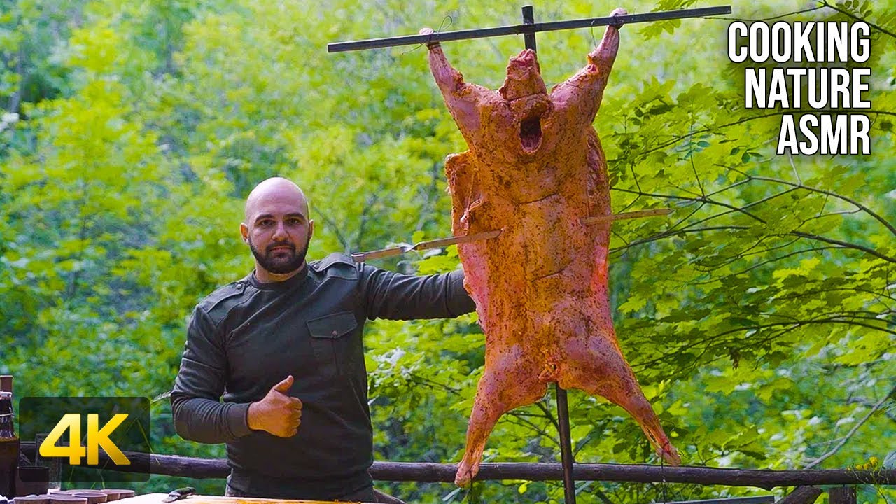 WHOLE LAMB on an OPEN FIRE! Cooking in the Forest [4K, ASMR, NATURE ...