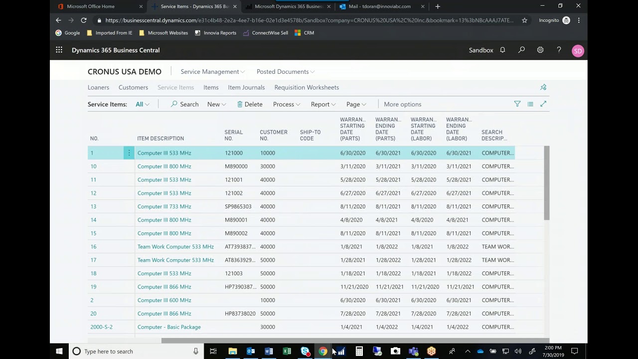 Business Central Service Department Manager Demo - YouTube