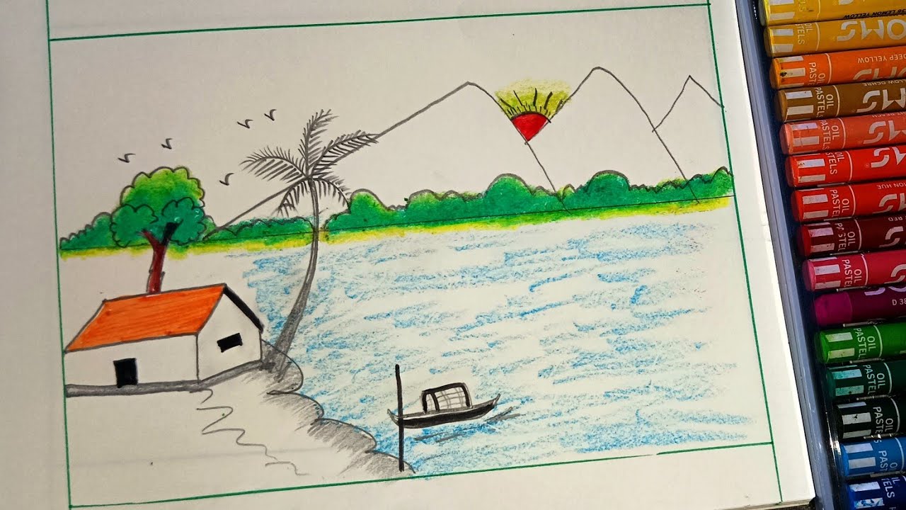 How to draw a beautiful drawing// very easy landscape sketch drawing ...