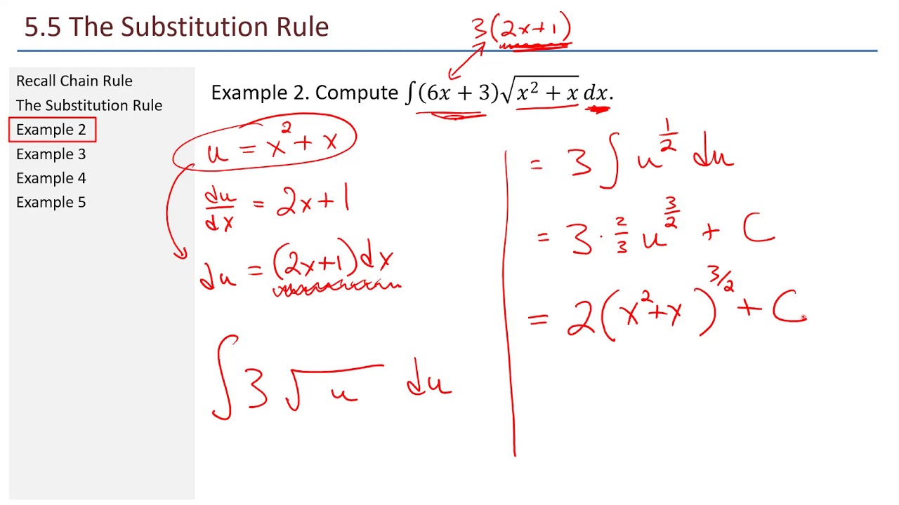 Math 211 5.5 The Substitution Rule (part 1 of 2) - YouTube