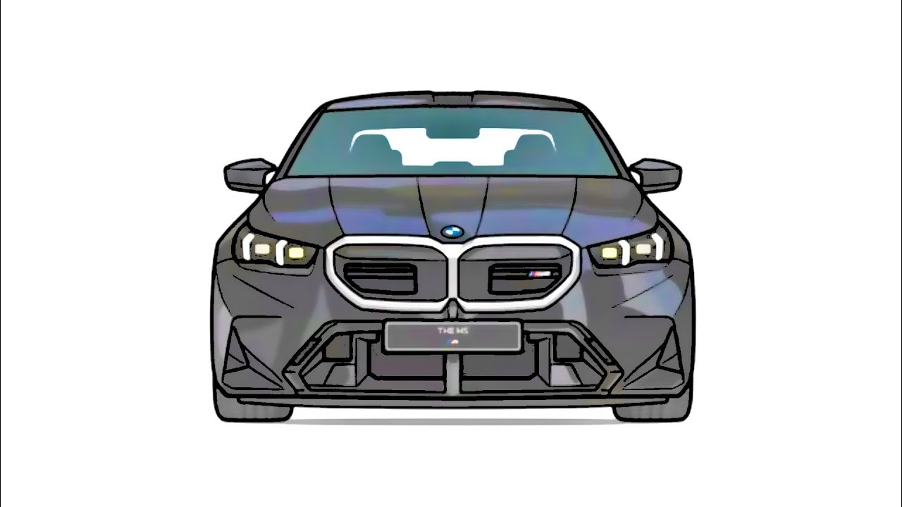 How to draw a BMW M5 G90 / drawing bmw M5 front view 2025 - YouTube