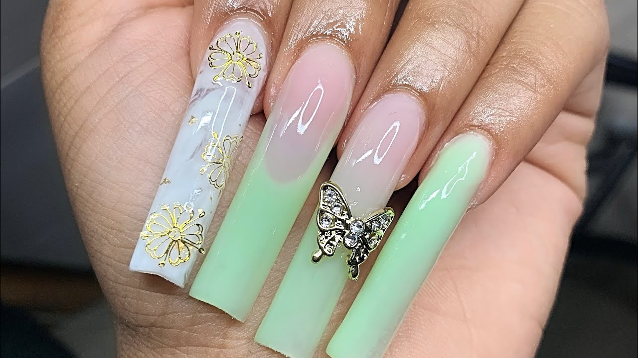 GREEN SPRING POLYGEL NAILS 🌸💚🧚🏻‍♂️ How to French Ombre and Marble ...