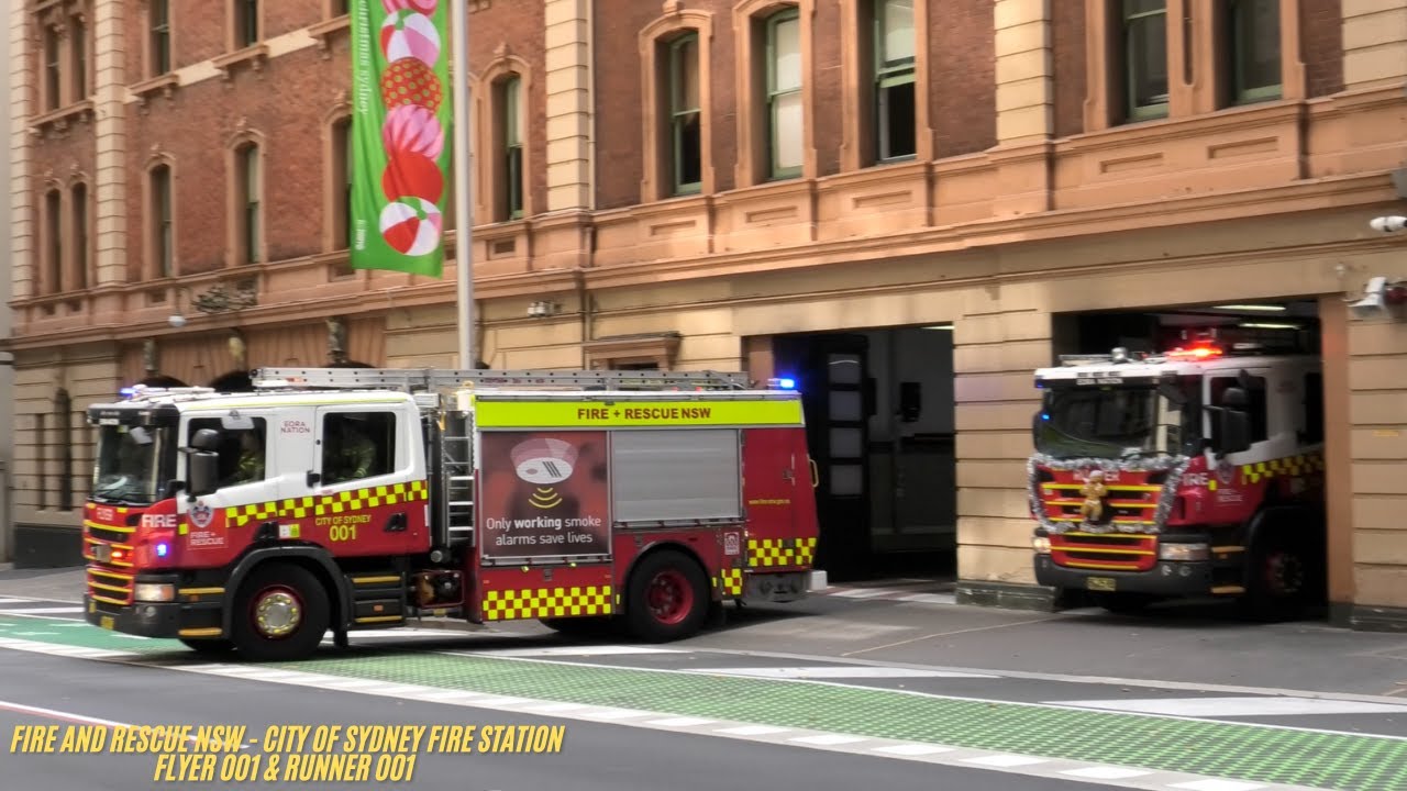 Fire and Rescue NSW - Flyer 001 & Runner 001 turning out. - YouTube