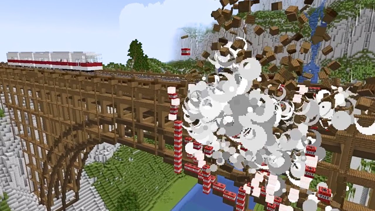 minecraft train vs falling bridge - YouTube