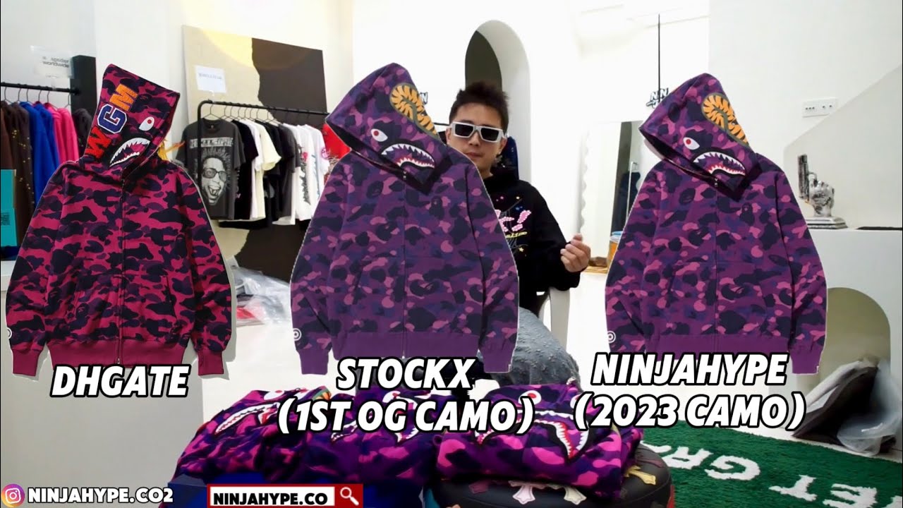 Bape Purple Camo Shark Hoodie Comparison Real vs Fake (Dhgate, StockX ...
