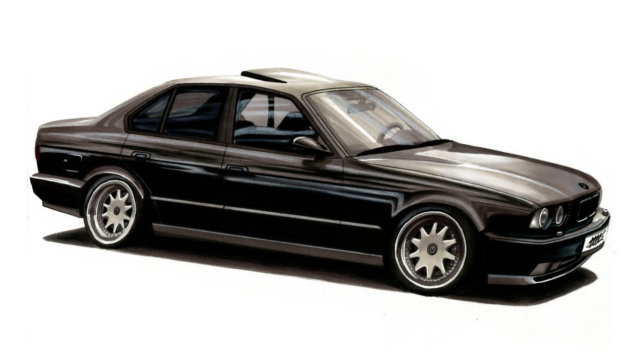 Realistic Car Drawing - BMW E34 M5 - Time Lapse - YouTube