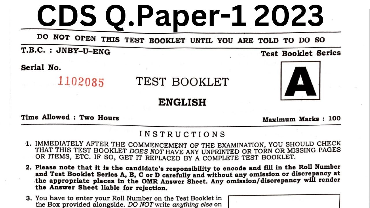 Question Paper of Combined Defence Services Examination | Paper-1 ...