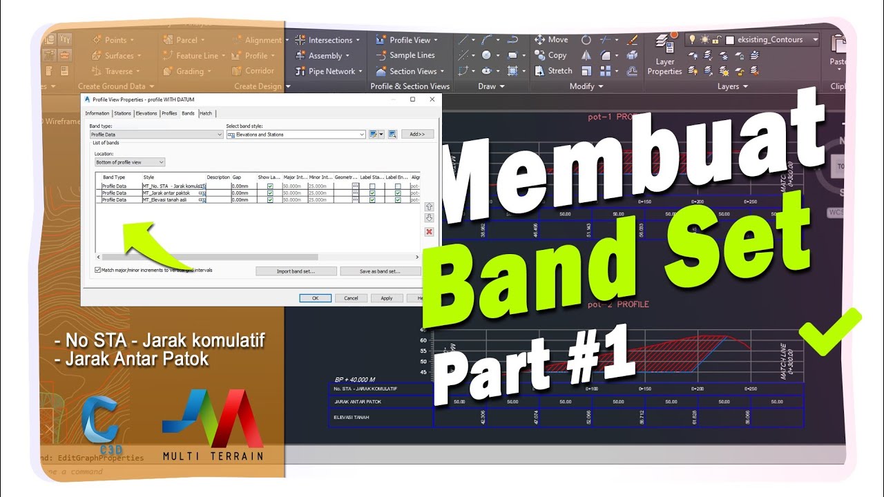 Membuat Band Set STA jarak komulatif dan elevasi tanah asli di autocad ...