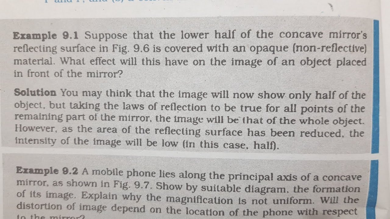 Suppose that the lower half of the concave mirror's reflecting surface ...