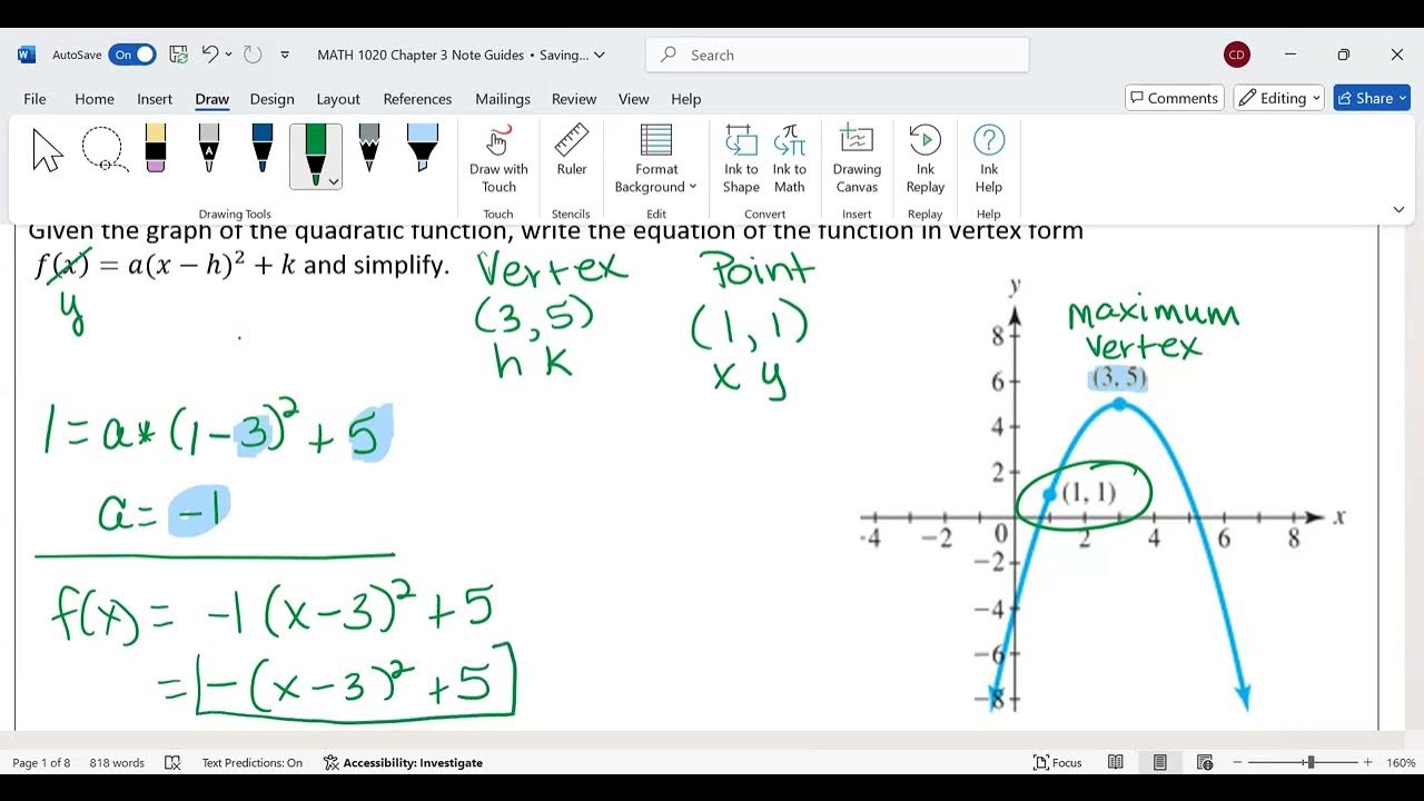 MATH 1020 3.1 Quadratic Functions: Parabolas - YouTube