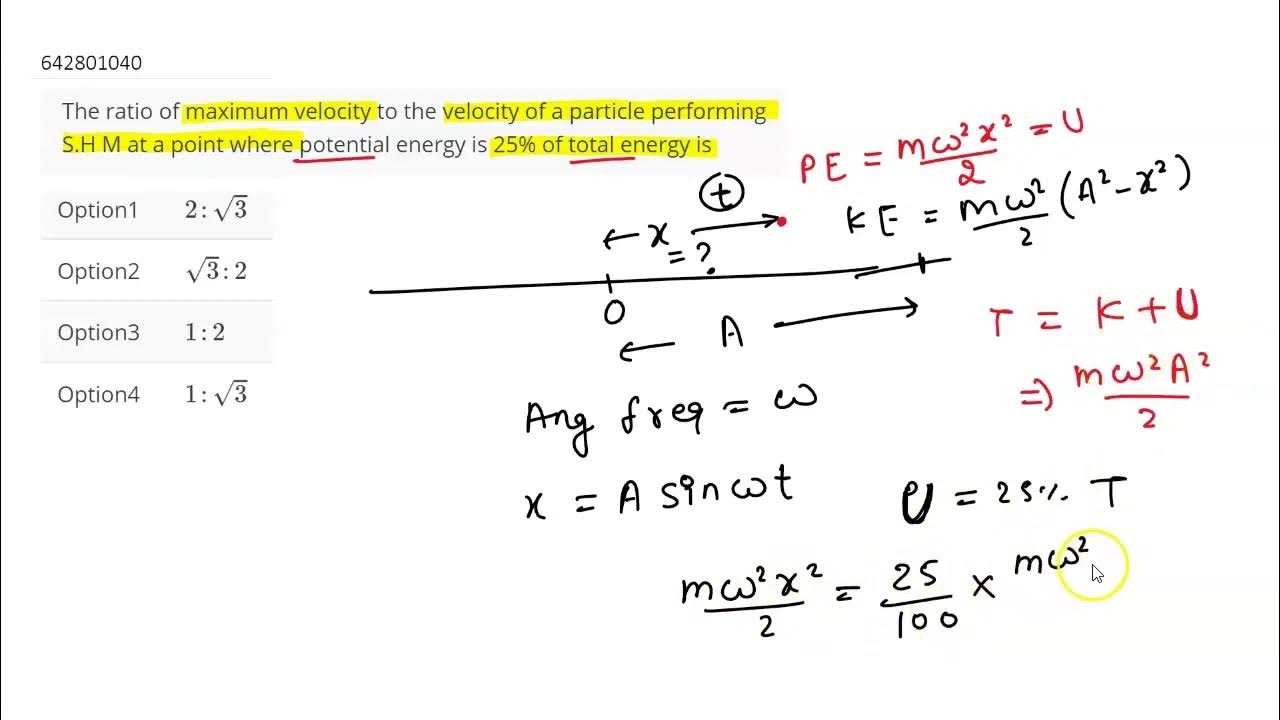 The ratio of maximum velocity to the velocity of a particle performing S.H M at a point where po ...