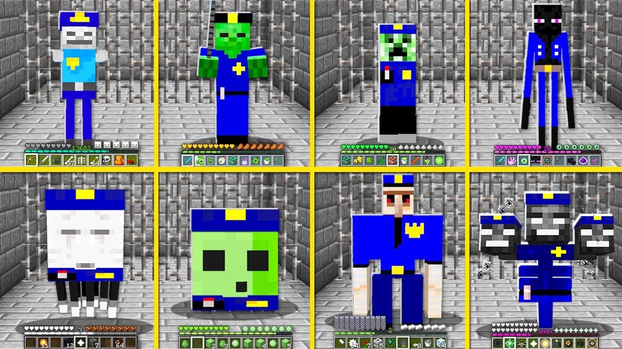 MINECRAFT HOW TO PLAY POLICE IN PRISON MOBS - SKELETON ZOMBIE CREEPER ...