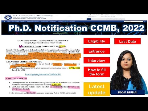Ph.D. Admission Notification 2022 | CCMB Hyderabad | Latest Update | Pooja Kumari