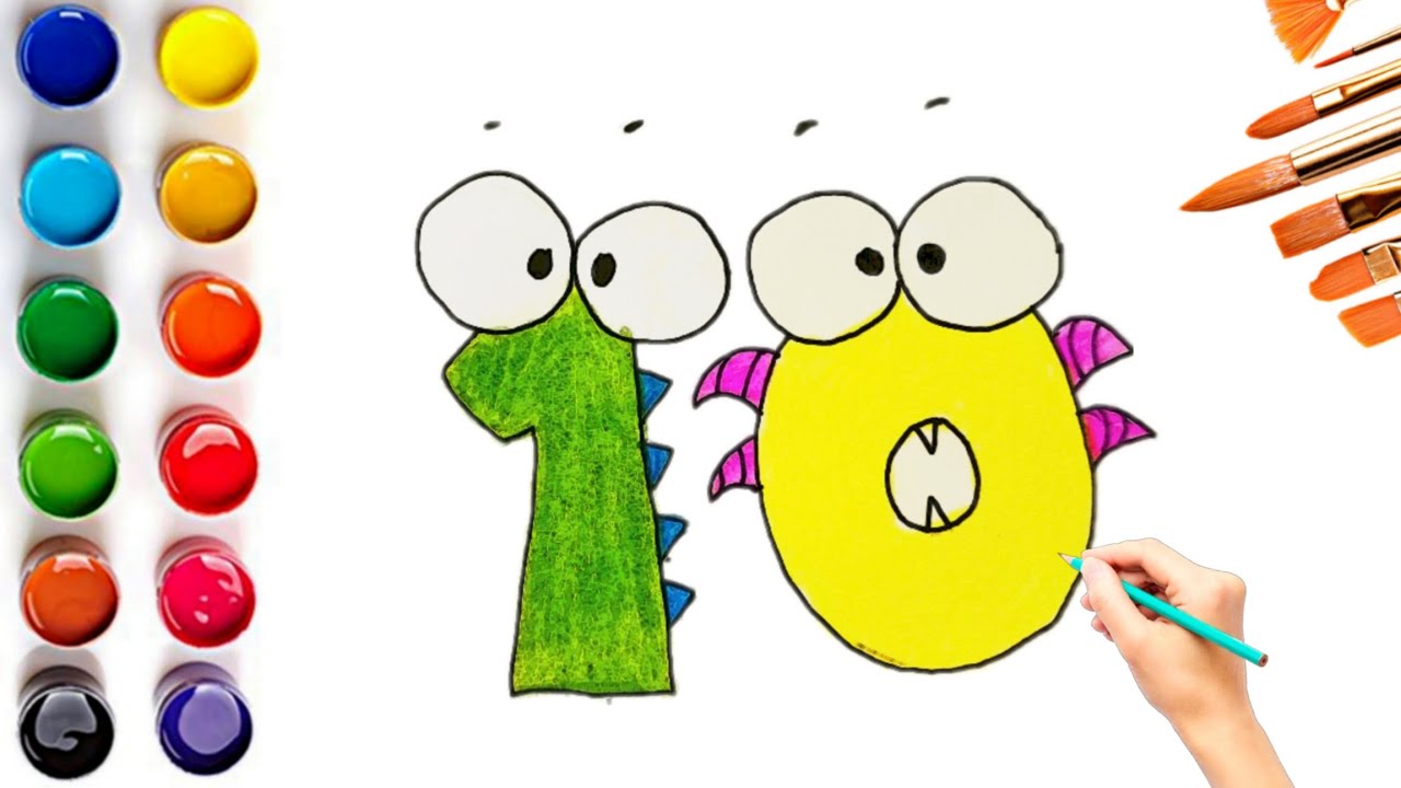 How To Draw Cute Number 10 Dragon Cartoon For kids #drawing - YouTube
